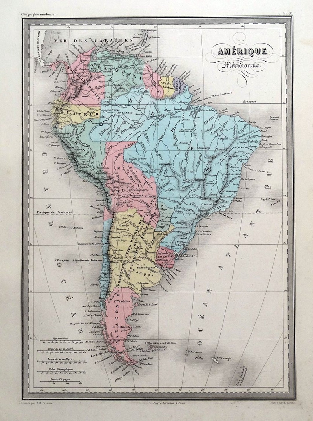 Antique Map SOUTH AMERICA, Malte Brun Map C1850 - Etsy
