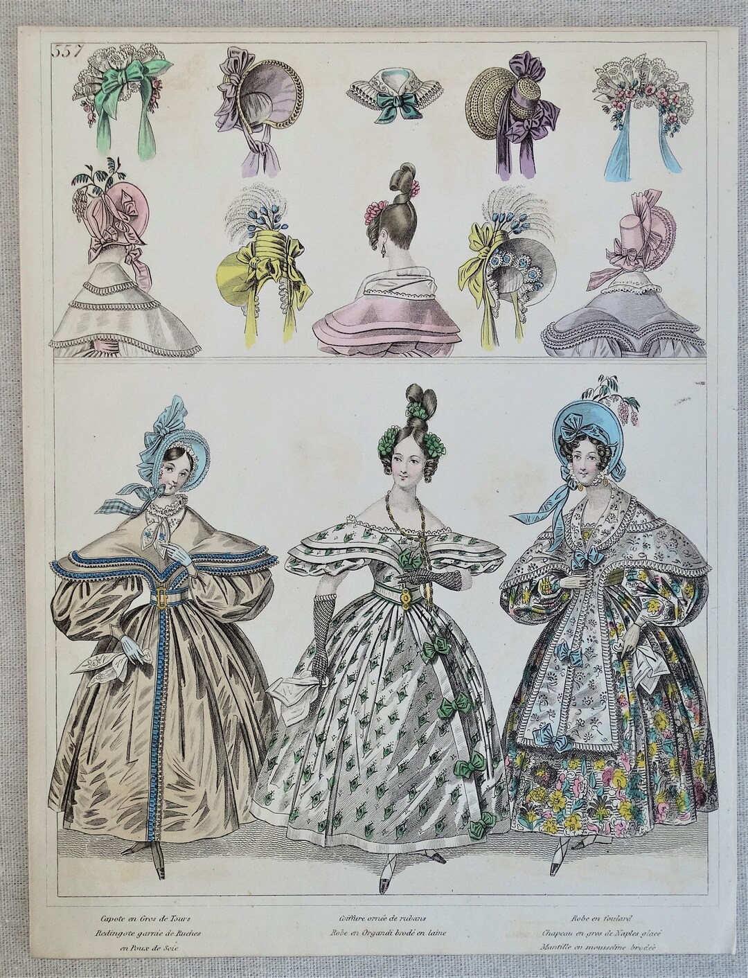 Antique Print PERIOD COSTUME, Townsend, Ladies Paris Fashion Plate 557 ...