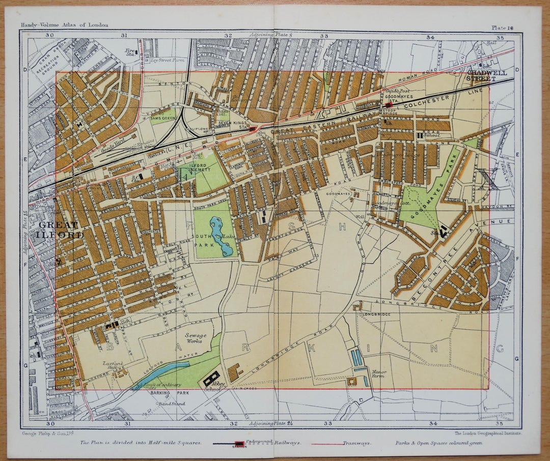 Antique London Street Plan ILFORD, Chadwell Heath , GOODMAYES Vintage ...