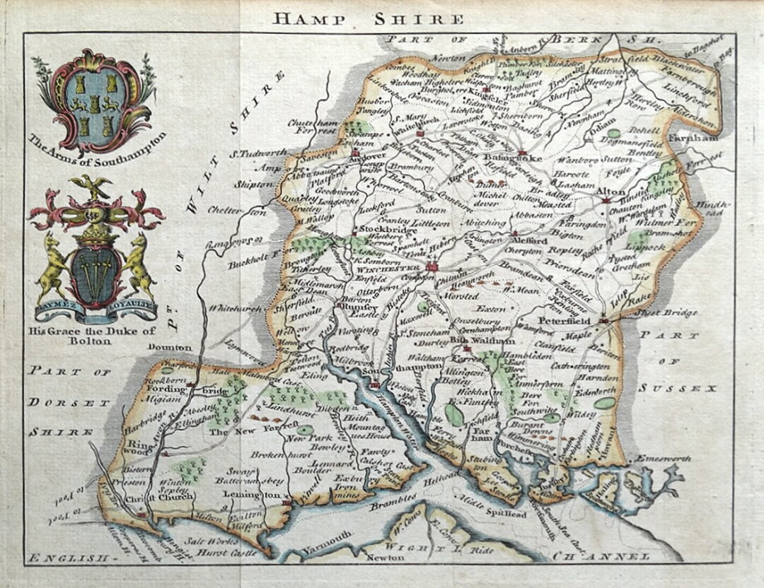 Antique Map HAMPSHIRE, Samuel Simpson, Scarce Original Map 1746 - Etsy