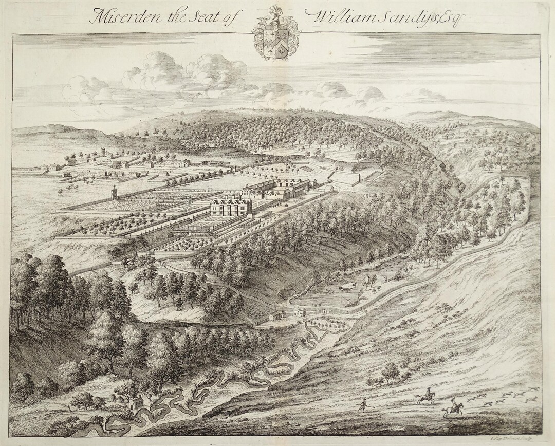 Antique Print MISERDEN, Nr Stroud, Gloucestershire Original Johannes ...