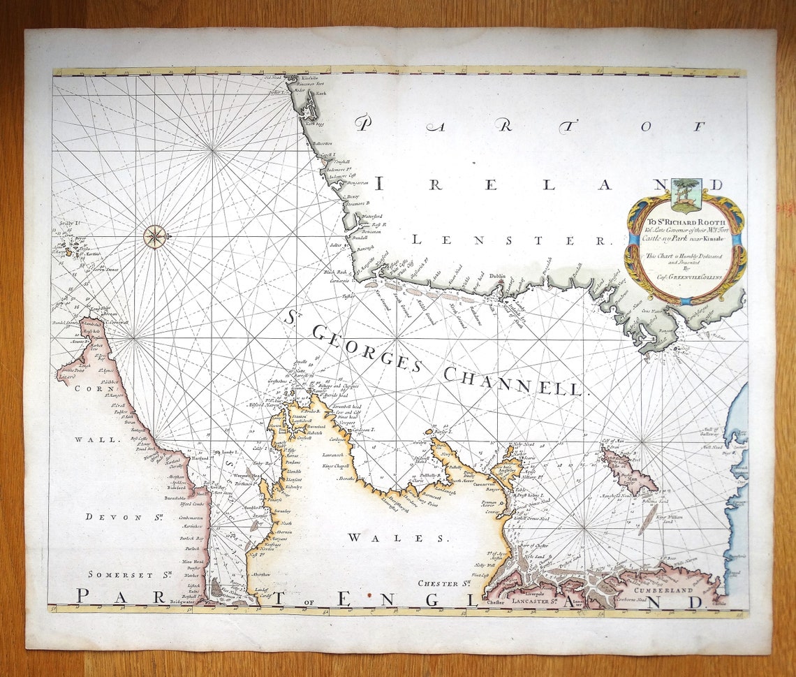 Antique Sea Chart St.george's CHANNEL, Irish Sea, Ireland, Cornwall ...