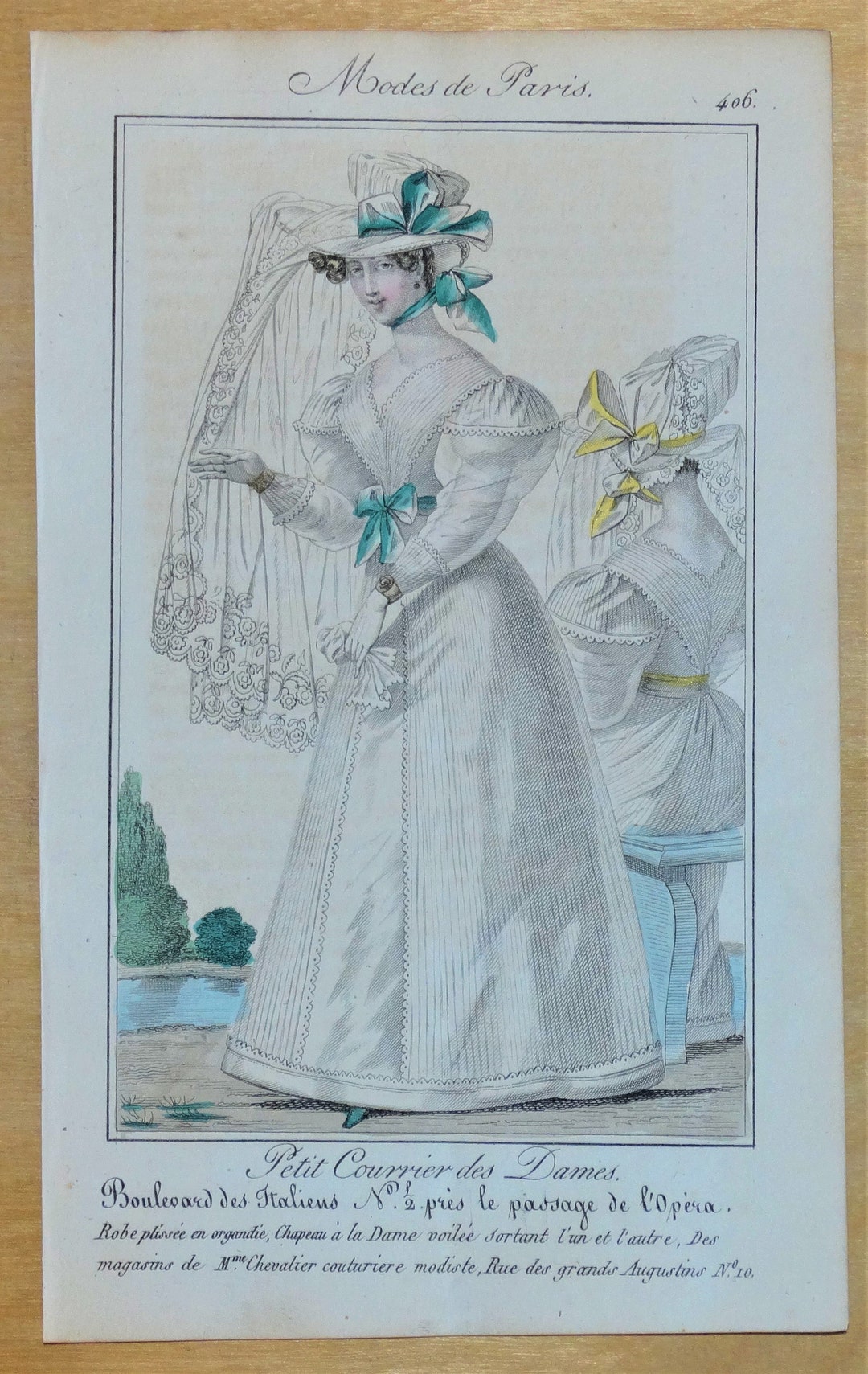 Antique Print PERIOD COSTUME, Ladies Dress, Paris Fashion Plate 406 ...