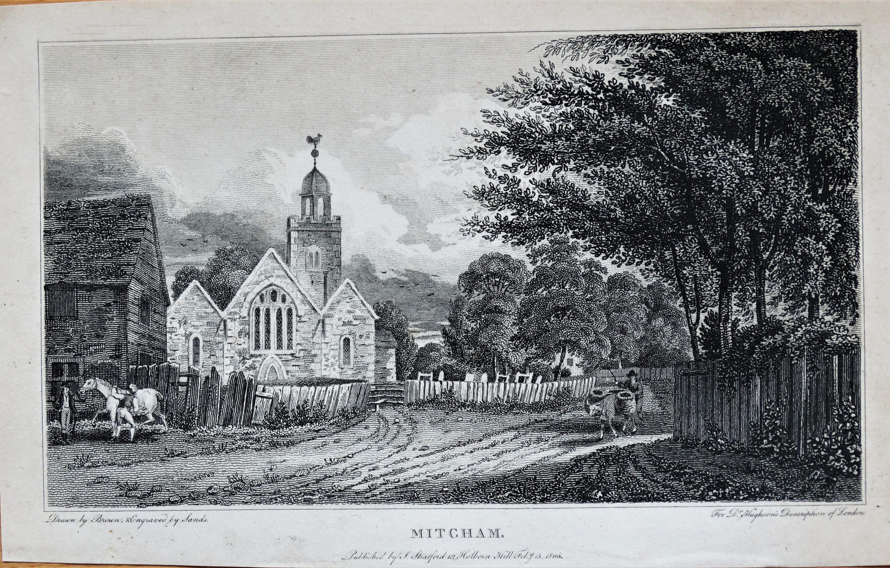 Antique Print MITCHAM PARISH CHURCH, Surrey Original Copper Engraving ...