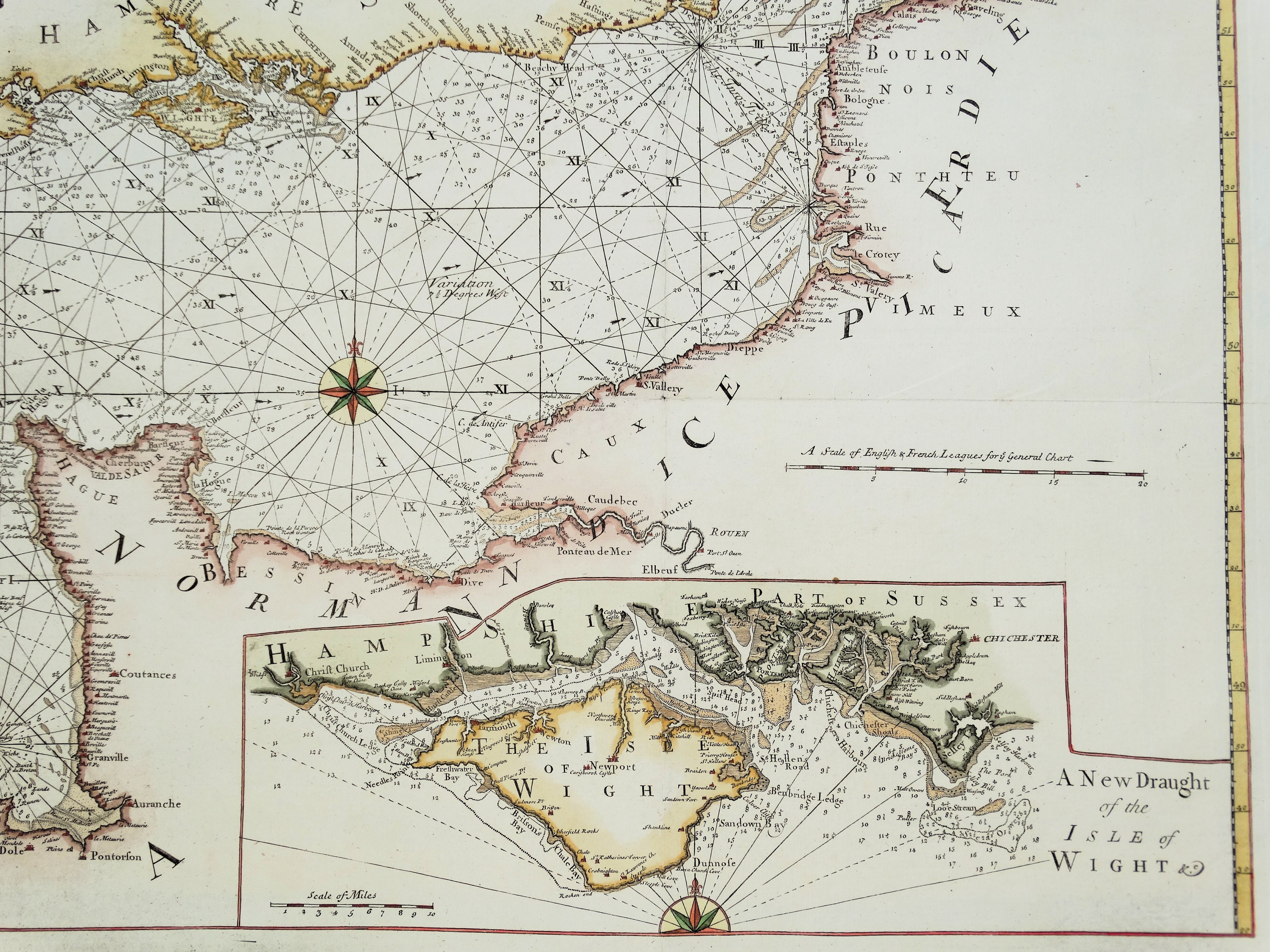 Antique Sea Chart ENGLISH CHANNEL Between England & France, G.collins ...