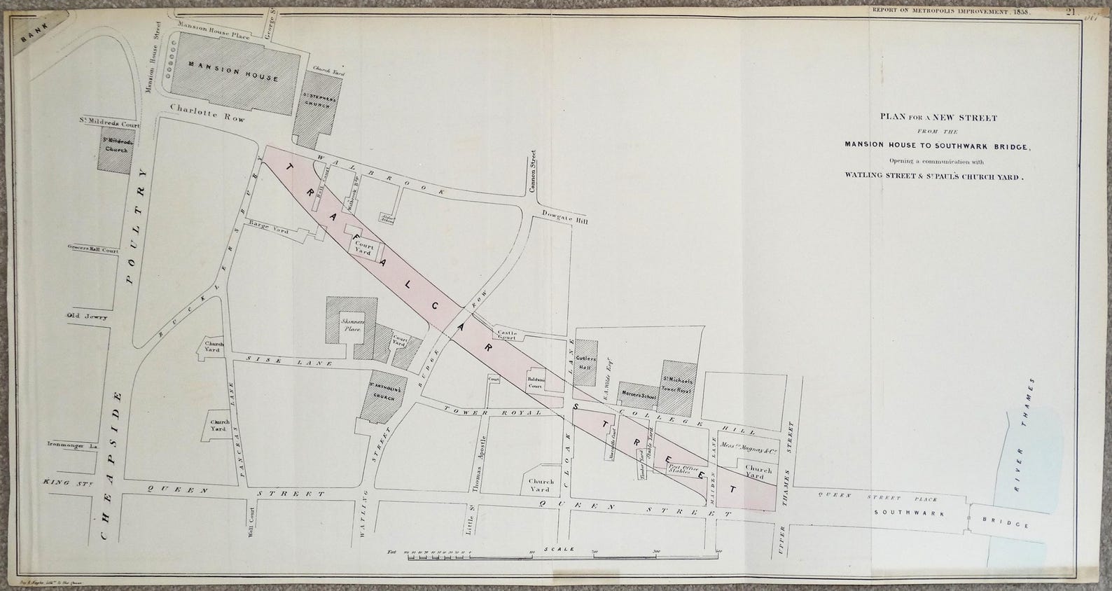 Antique Map LONDON City Street Planning, Mansion House,cheapside 1838 ...