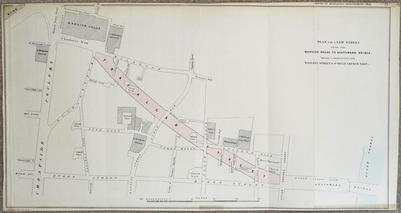 Antique Map LONDON City Street Planning, Mansion House,cheapside 1838 ...
