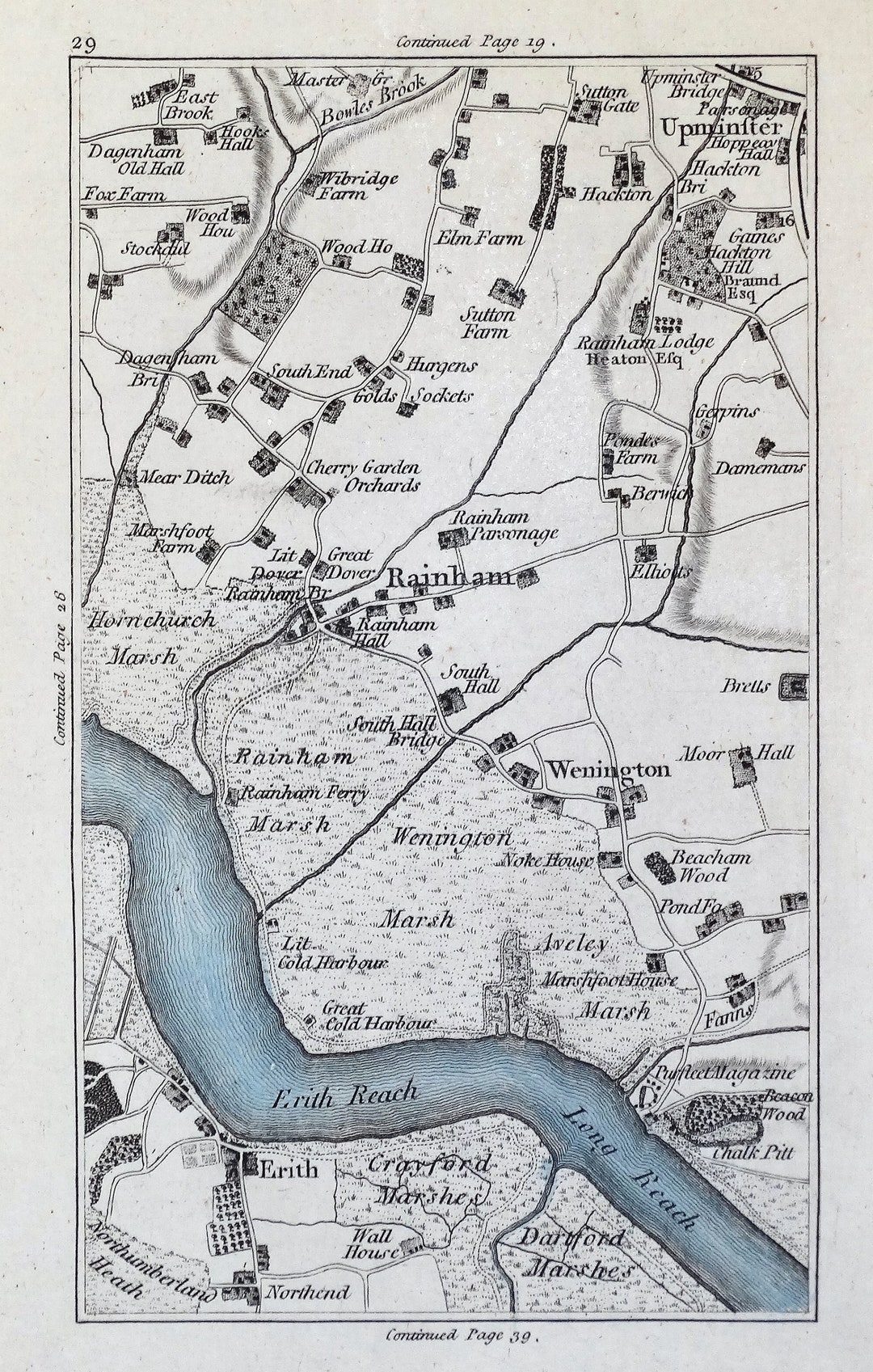 Antique Map RAINHAM, ERITH, WENNINGTON, Upminster, London, J.cary ...