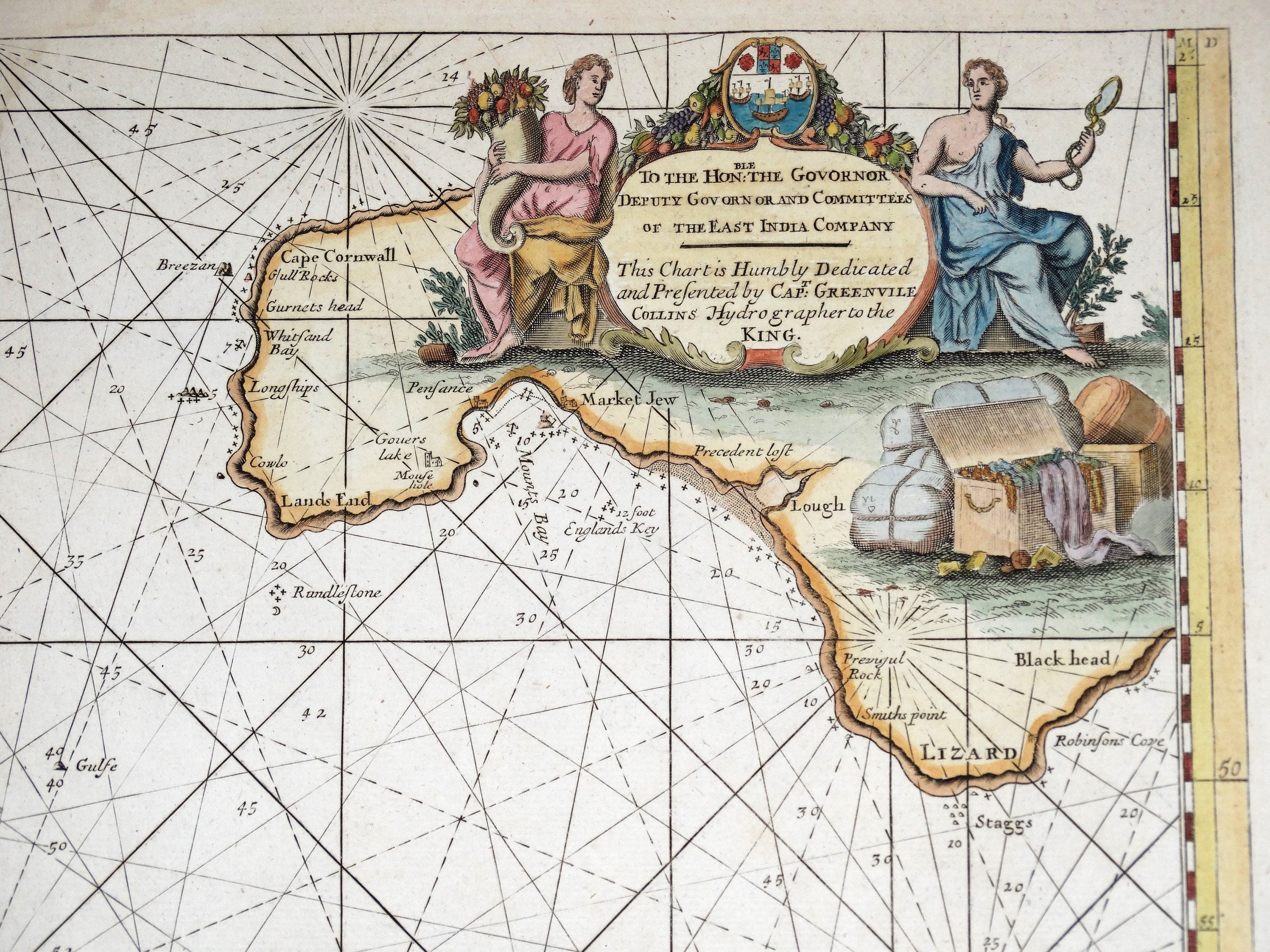 Antique Map Sea Chart SCILLY ISLES, CORNWALL, Land's End, Greenville ...