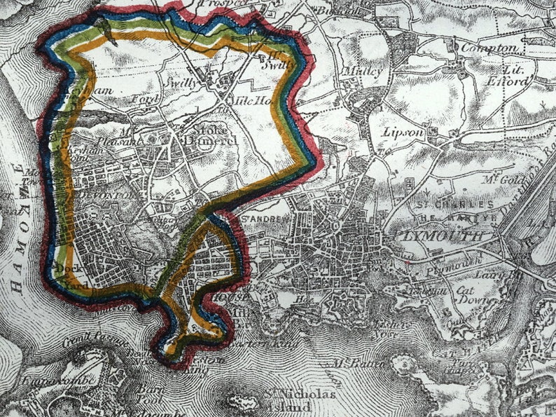Antique Map DEVONPORT, PLYMOUTH, DEVON, Saltash, Plymstock, St.budeaux ...