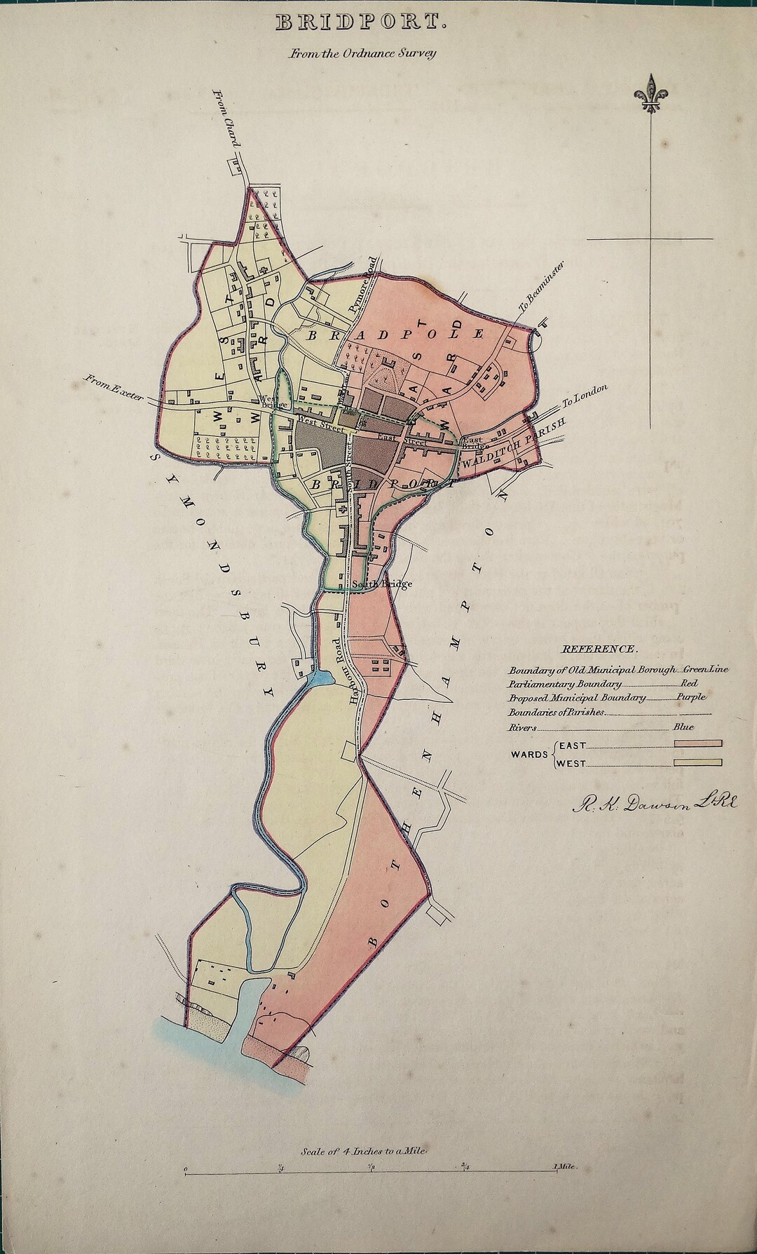 Antique Map BRIDPORT, DORSET Original Street Plan, Dawson Original 1832 ...