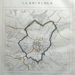Antique Map LLANIDLOES, MONTGOMERYSHIRE, WALES, Street Plan Original ...
