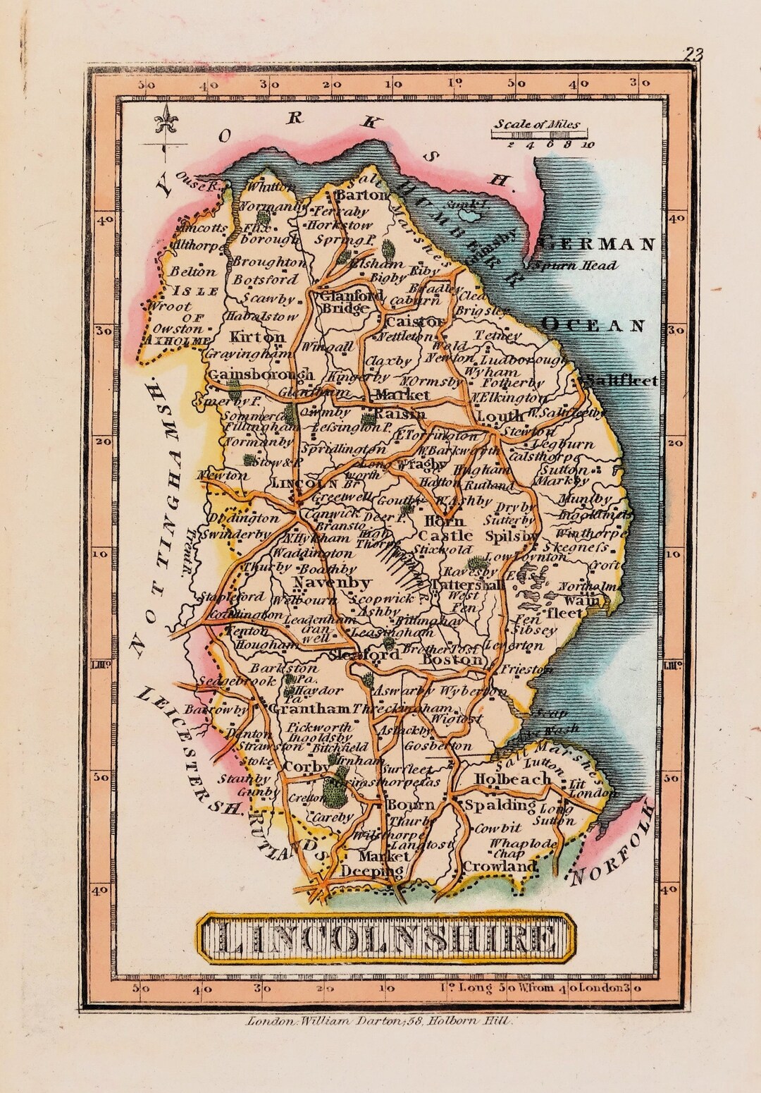 Antique Map LINCOLNSHIRE, Darton Hand Coloured Original Miniature ...
