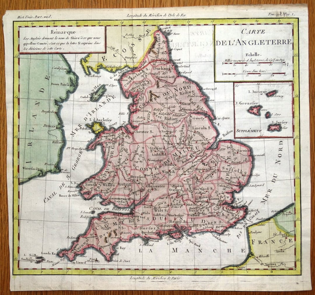 Antique Map ENGLAND & WALES, UK, Britain, Brion De La Tour Original Map ...