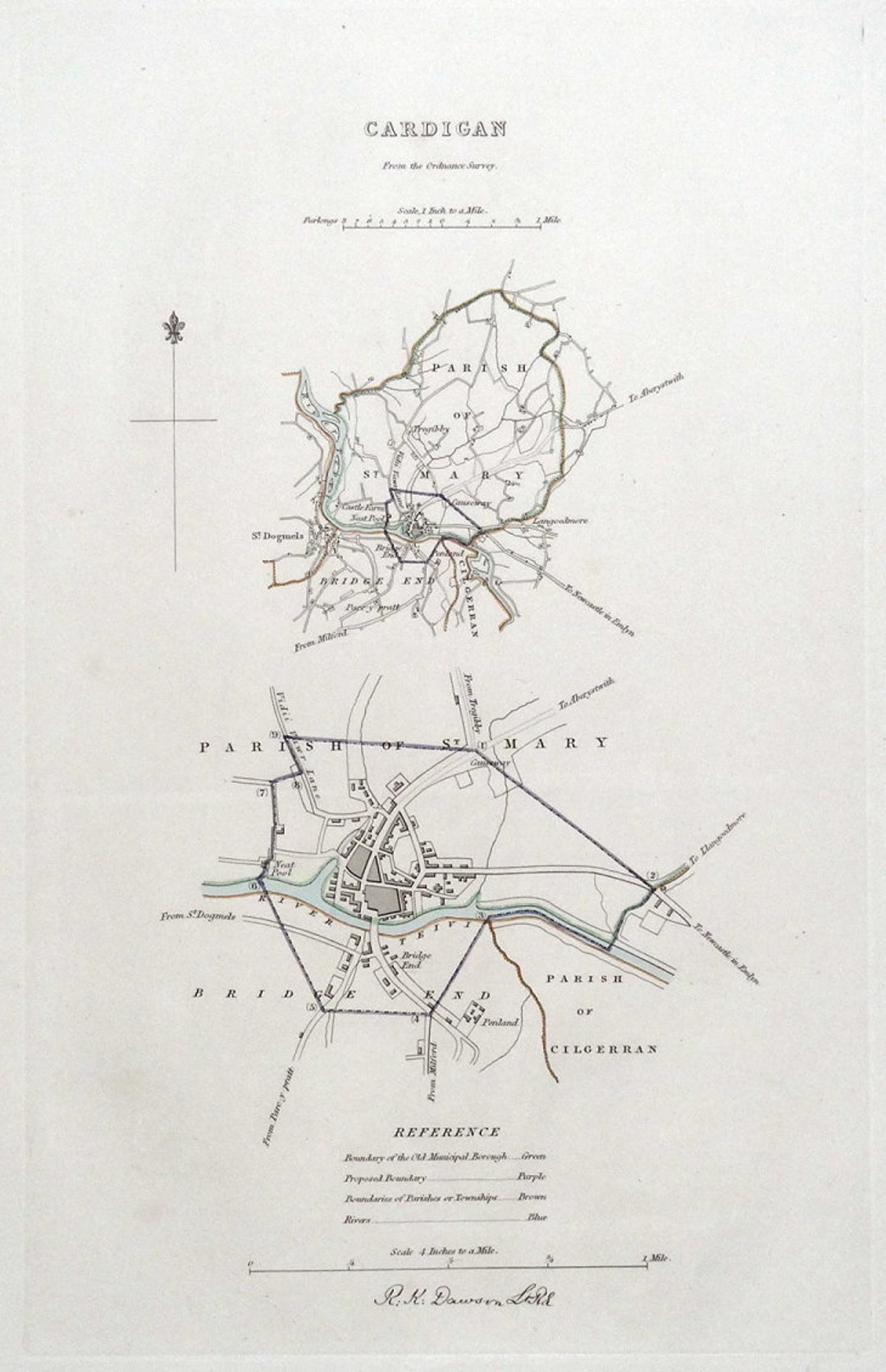 Antique Map CARDIGAN, WALES, Street Plan, Dawson Original 1832 - Etsy
