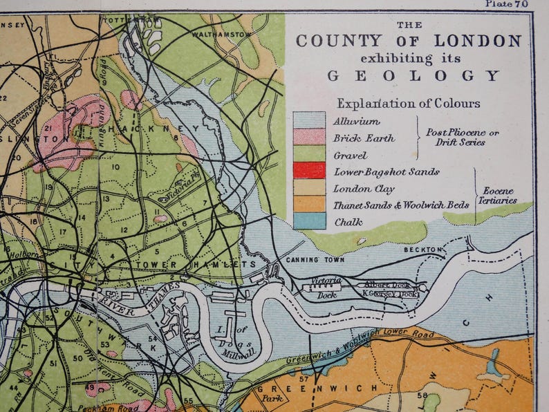 Antique London Geological Map City & Environs Old Vintage Print C1925 ...