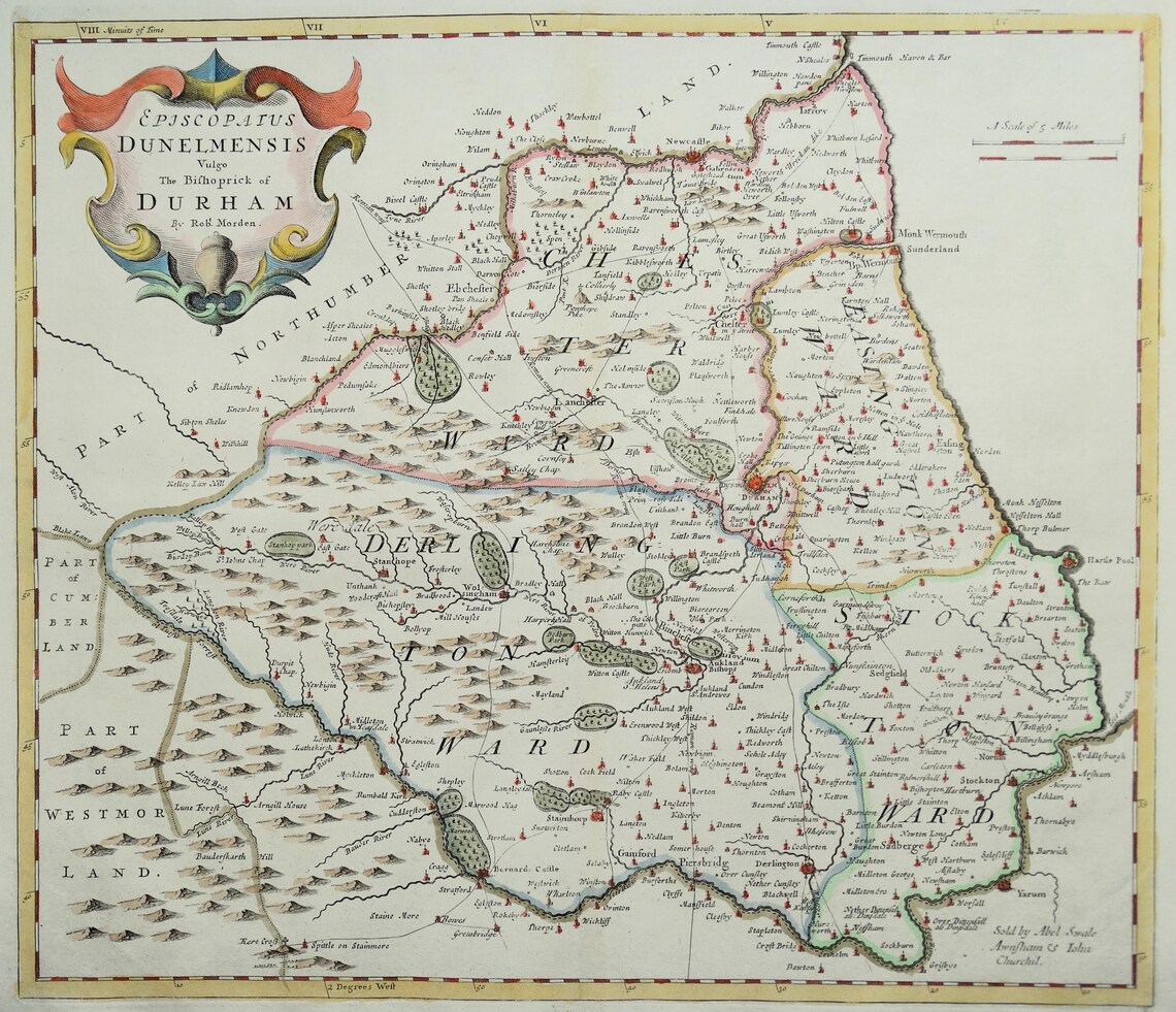 Antique Map DURHAM Robert Morden Original Vintage Hand Coloured Old ...