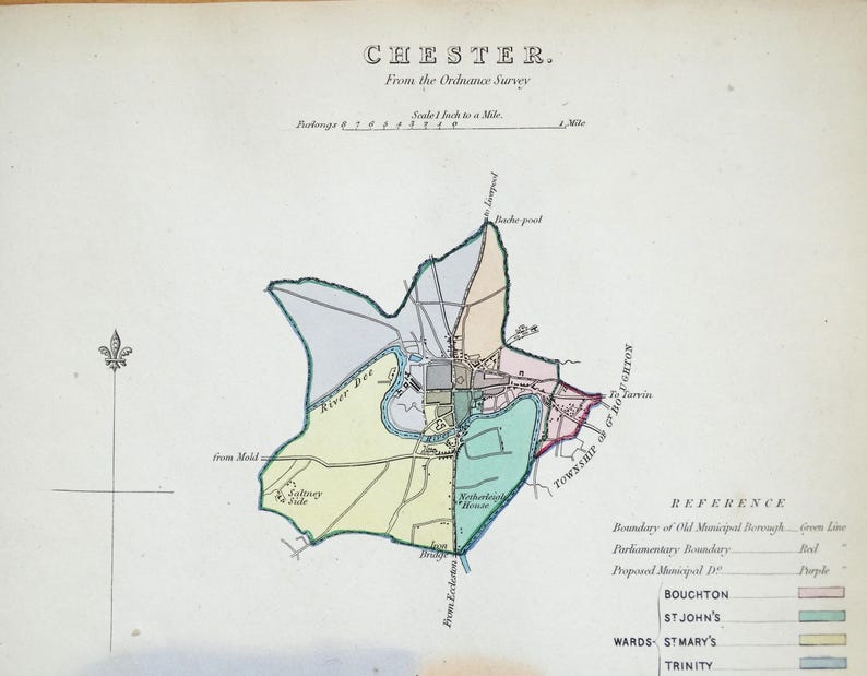 Antique Map CHESTER CHESHIRE City Street Plan Dawson Original Hand ...
