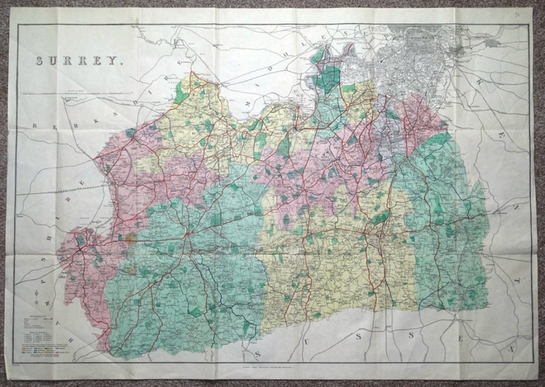 Antique Map SURREY, Kelly's Directory Map Original Map C1890 - Etsy