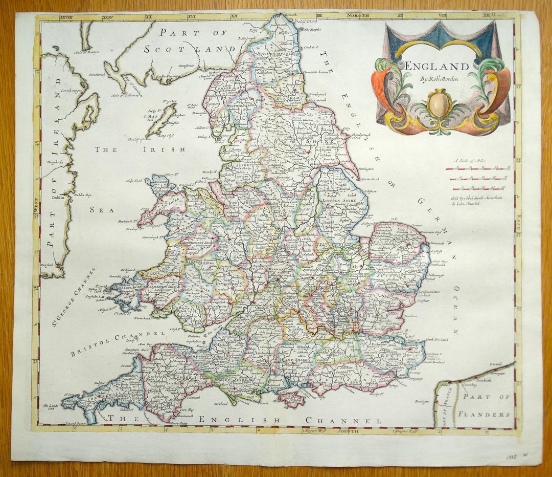 Antique Map ENGLAND Robert Morden Original Vintage Hand Coloured Old ...