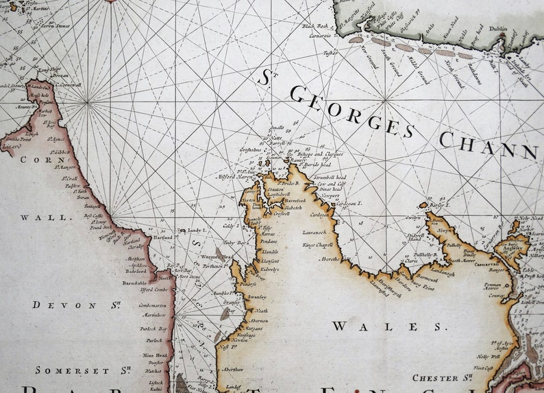 Antique Sea Chart St.george's CHANNEL, Irish Sea, Ireland, Cornwall ...