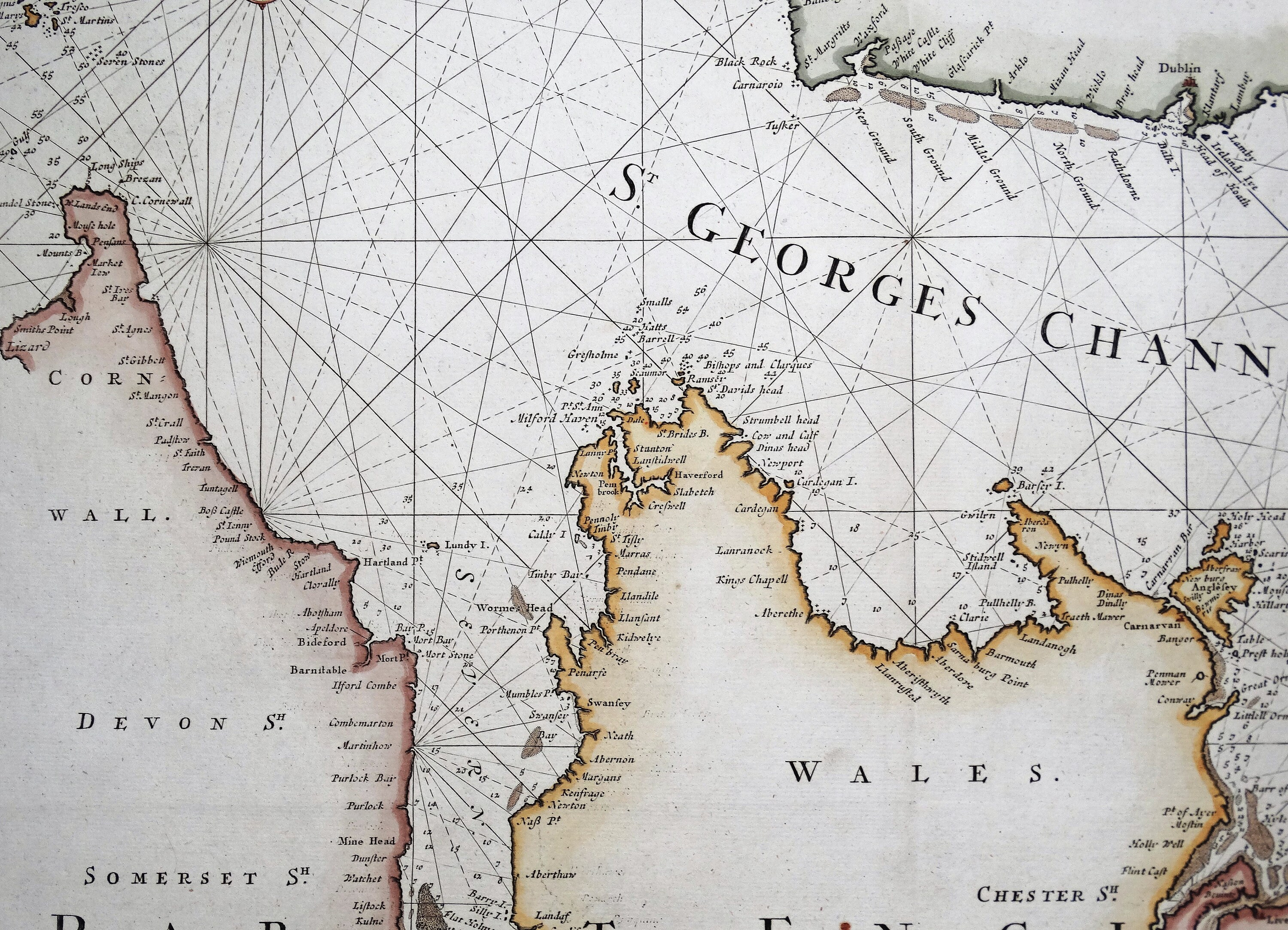 Antique Sea Chart St.george's CHANNEL, Irish Sea, Ireland, Cornwall ...