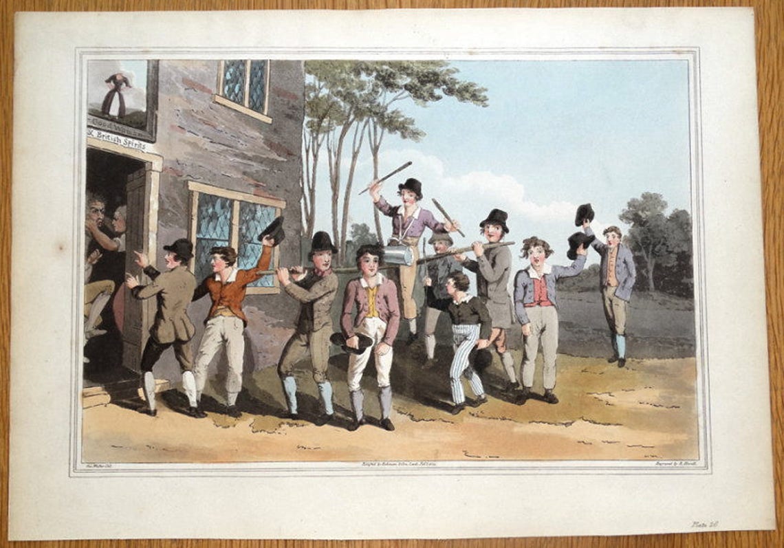 RIDING THE Stang,costume of Yorkshire, Walker Antique Aquatint Print ...