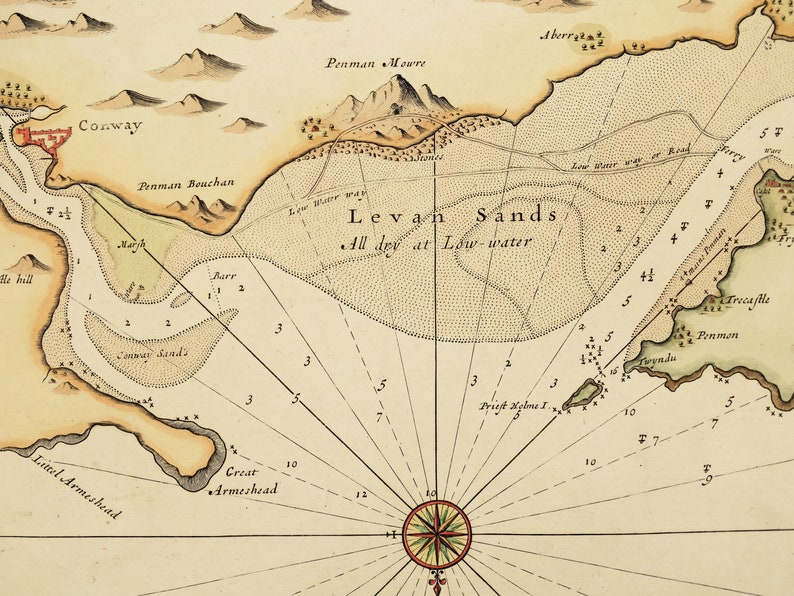 Antique Map Sea Chart MENAI STRAIT ANGLESEY Wales Conwy - Etsy Australia