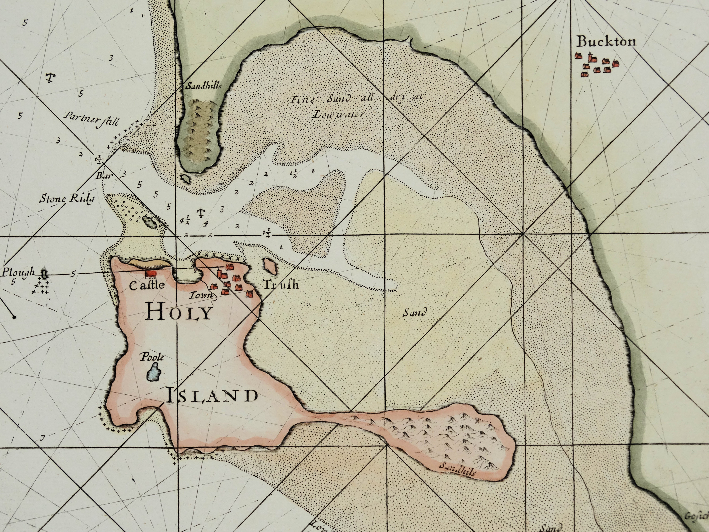 Antique Map Sea Chart HOLY ISLAND, Lindisfarne, Farne Islands, Berwick ...