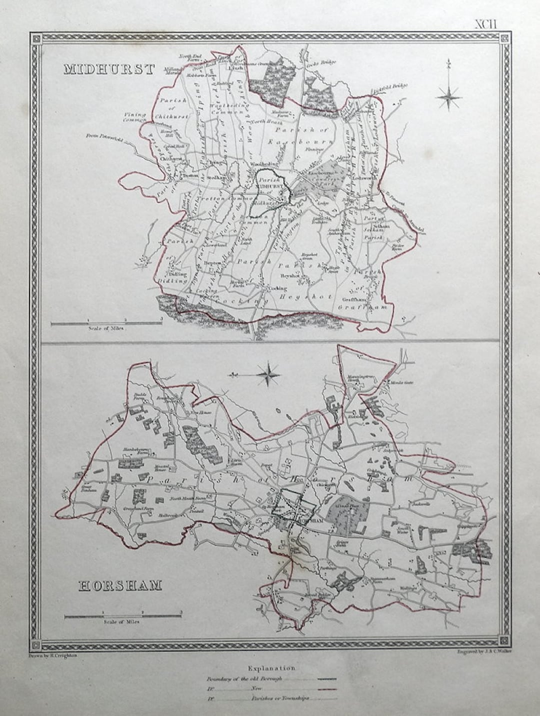 Antique Map MIDHURST, HORSHAM, SUSSEX Town Plans S.lewis Original Map ...