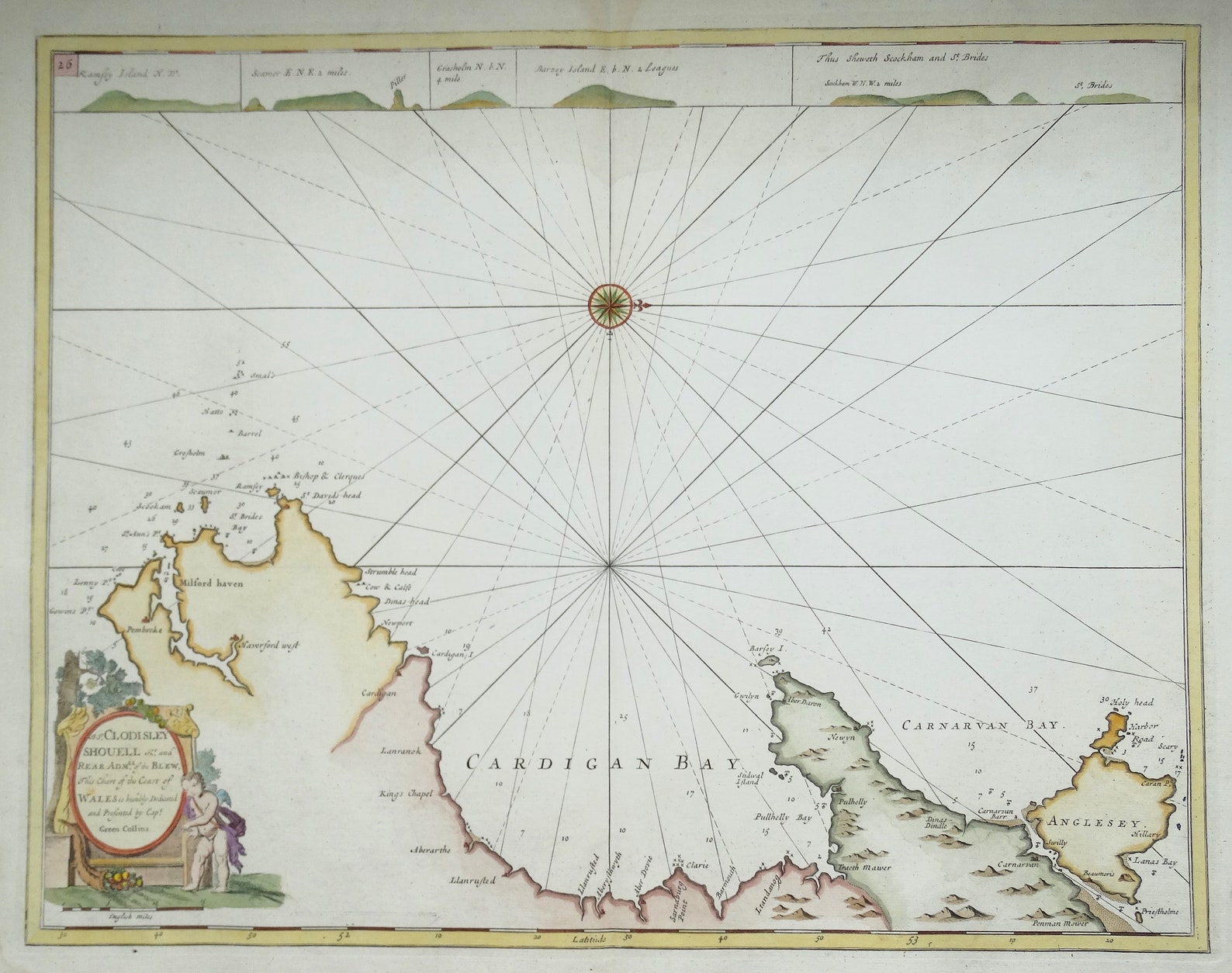 Antique Sea Chart WALES, Anglesey, Pembroke, Cardigan Bay, Collins ...