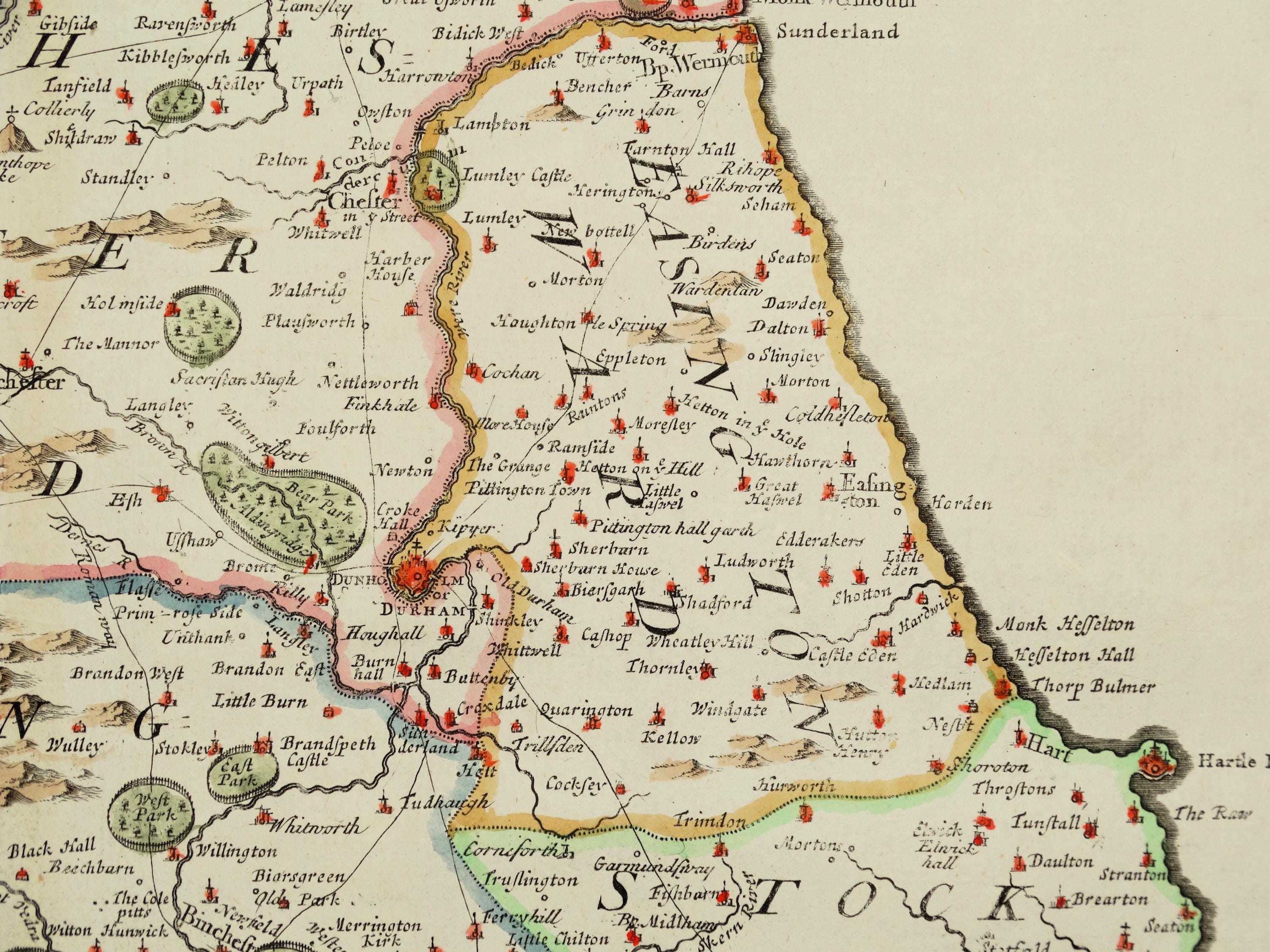 Antique Map DURHAM Robert Morden Original Vintage Hand Coloured Old ...