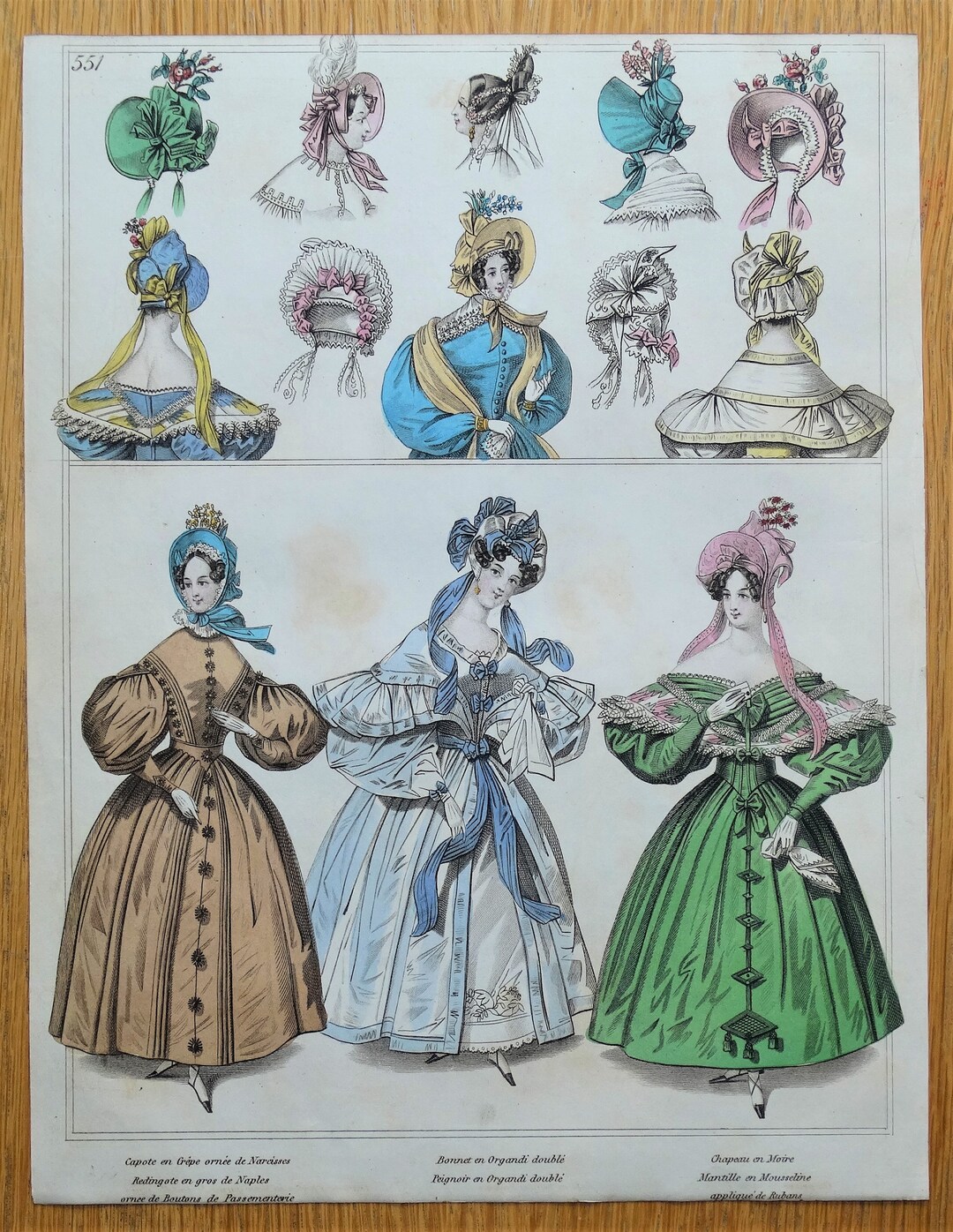 Antique Print PERIOD COSTUME, Townsend, Ladies Paris Fashion Plate 551 ...