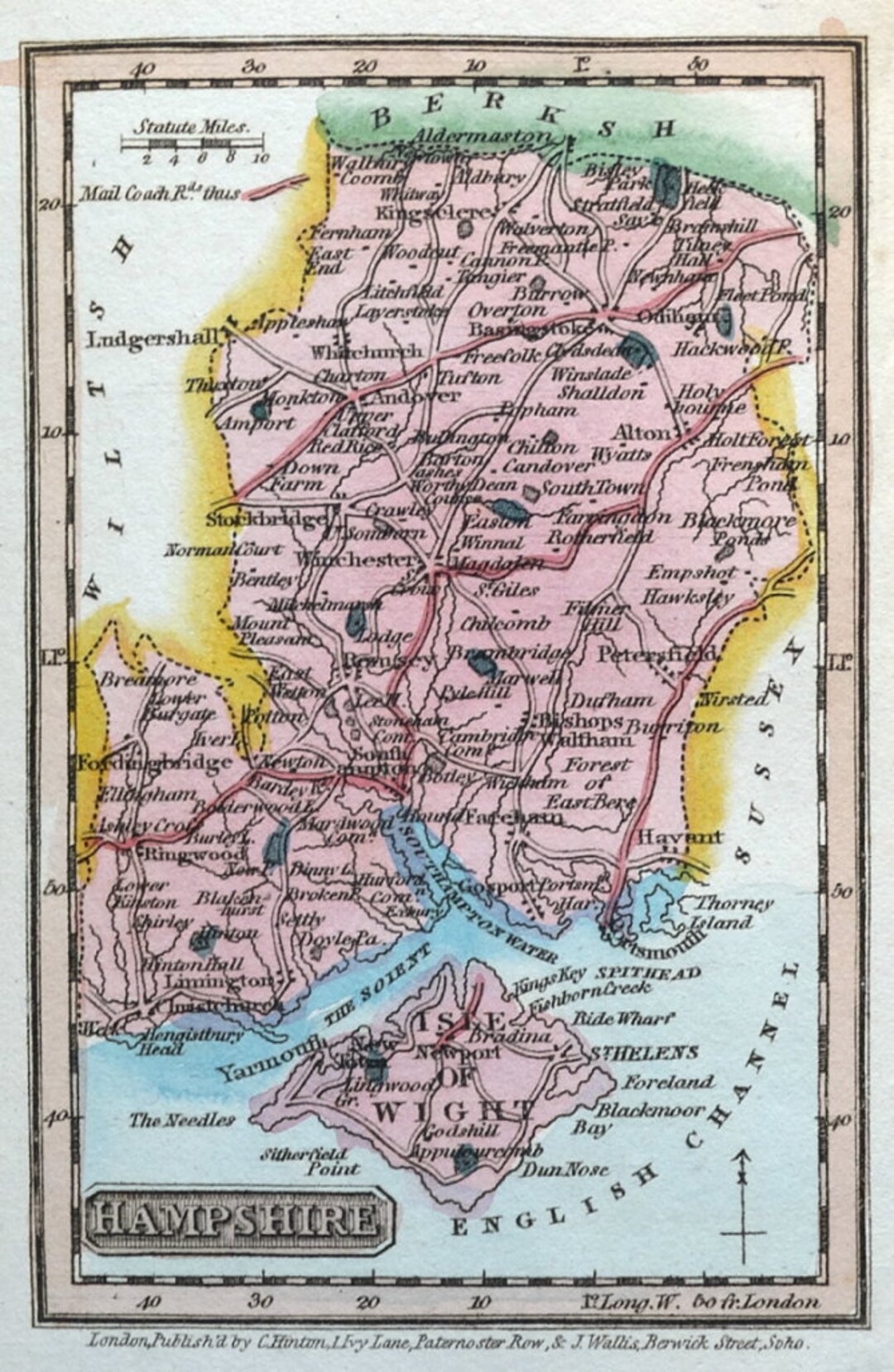 Antique Map HAMPSHIRE, Reid & Wallis Original Miniature County Map 1820 ...