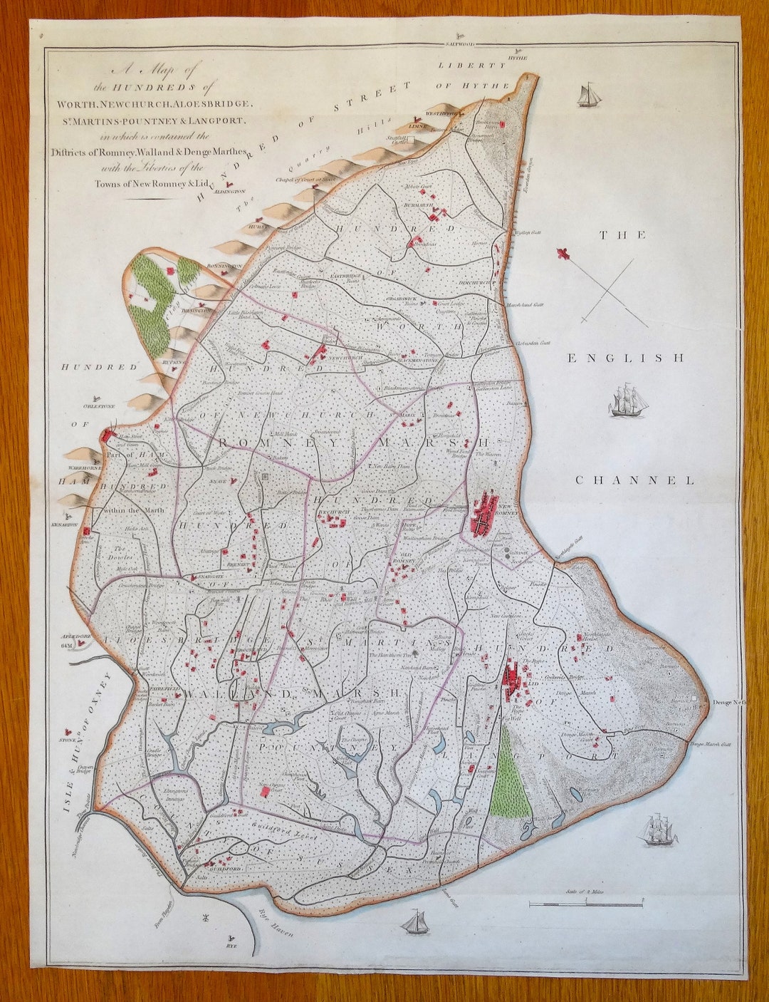 Antique Map HUNDREDS OF WORTH Newchurch Etc. Lydd Romney - Etsy UK