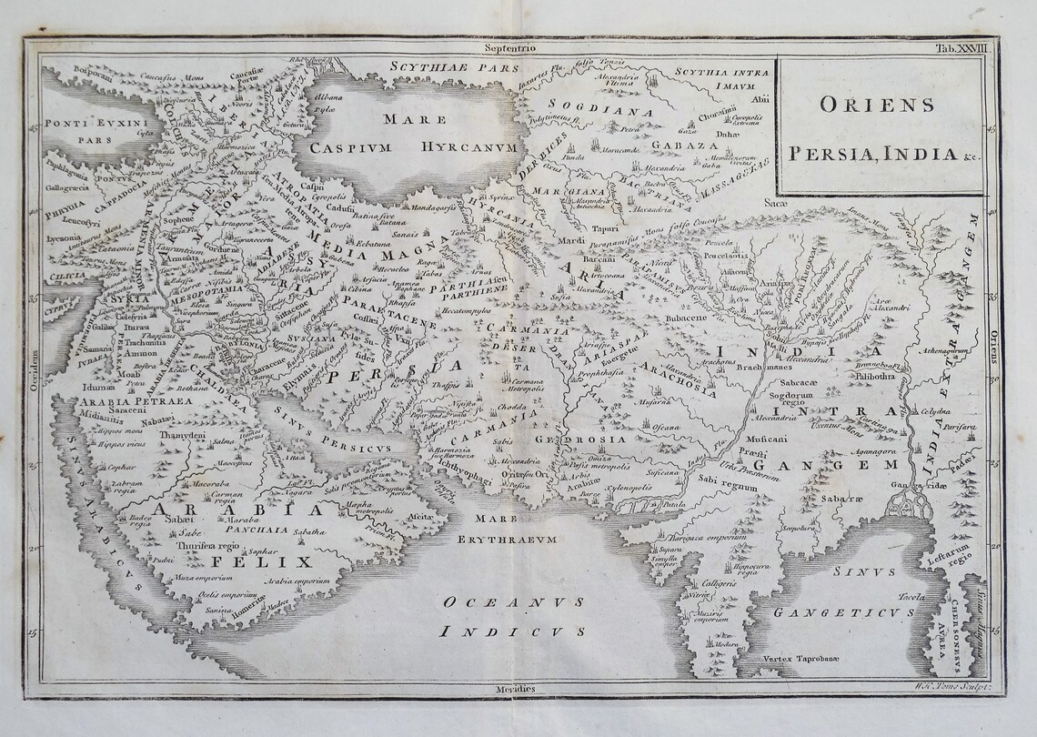 Antique Map ORIENS PERSIA, INDIA, Arabia, Israel, Middle East ...