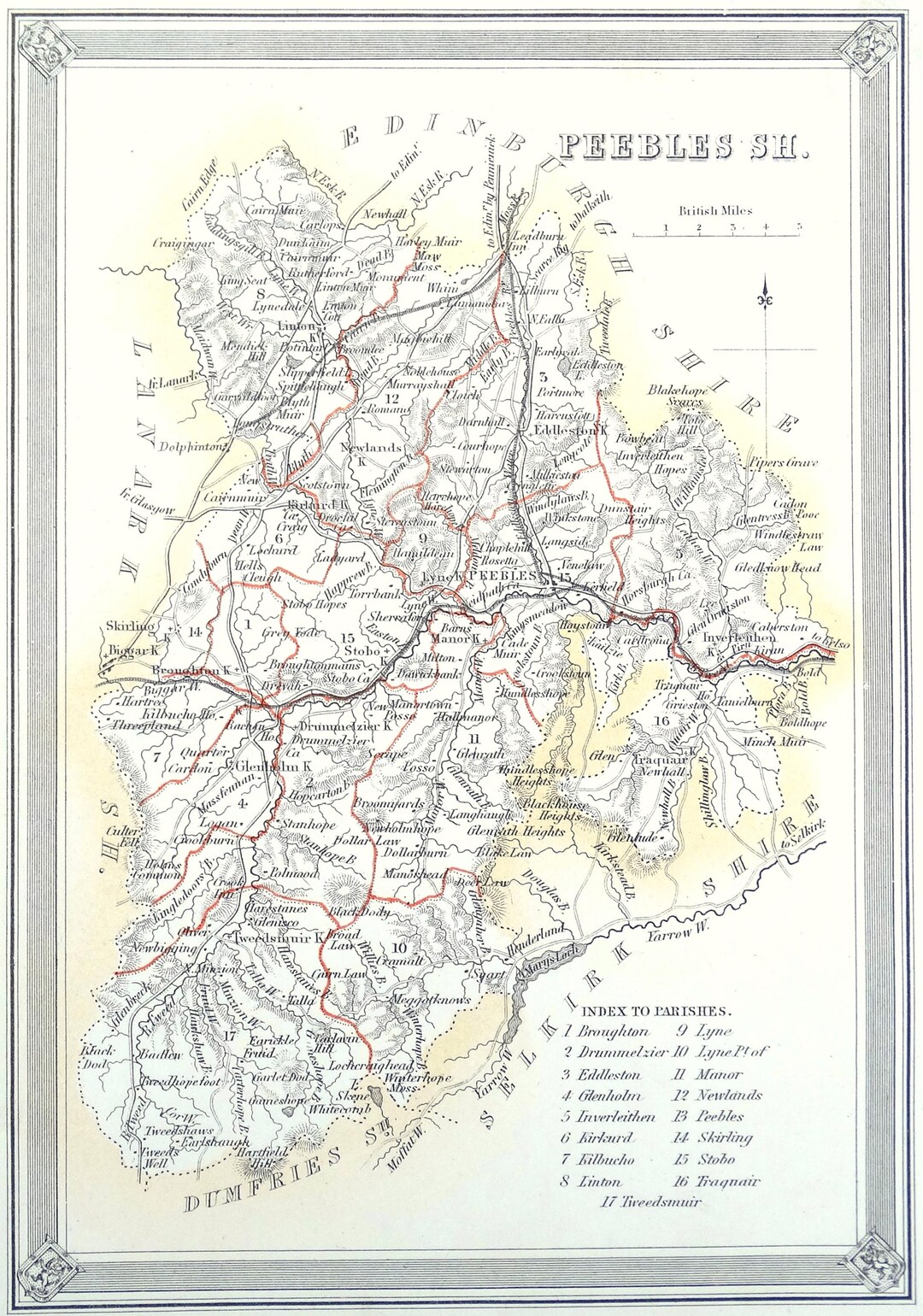 Antique Map PEEBLES SHIRE SCOTLAND Fullarton Original Hand Col ...