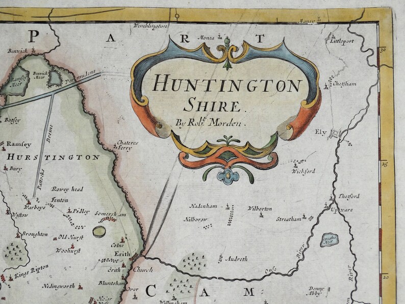 Antique Map HUNTINGDONSHIRE, Cambridgeshire, Robert Morden, Original ...