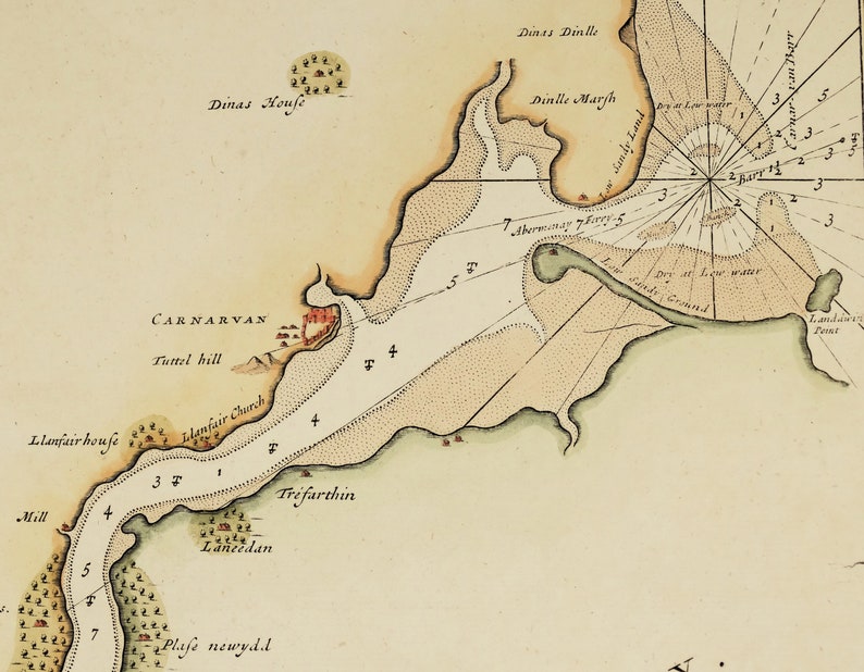 Antique Map Sea Chart MENAI STRAIT ANGLESEY Wales Conwy - Etsy Australia