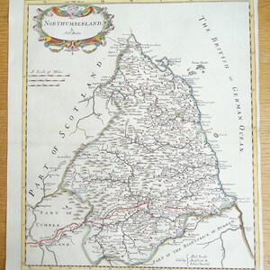 Antique Map NORTHUMBERLAND Robert Morden Original Vintage Hand Coloured ...