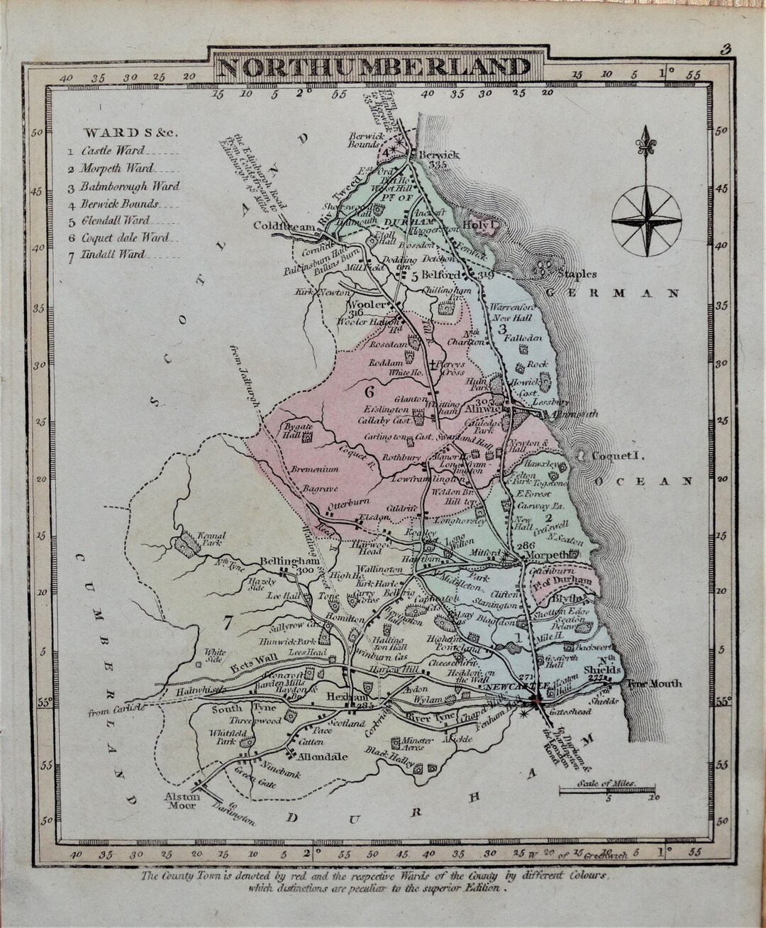 Antique Map NORTHUMBERLAND George Gray Original Hand Coloured - Etsy