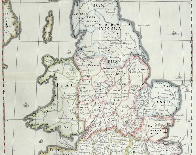Antique Map SAXON BRITAIN Britannia Saxonica Robert Morden Original ...