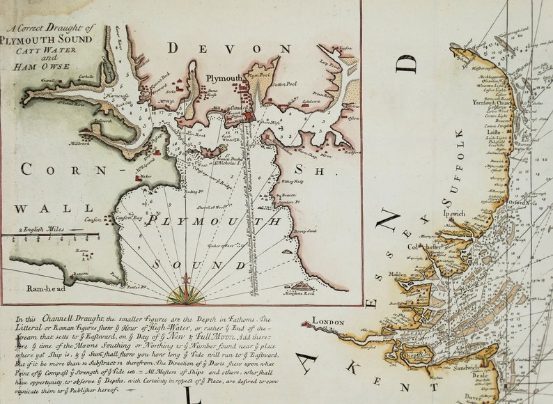 Antique Sea Chart ENGLISH CHANNEL Between England & France, G.collins ...