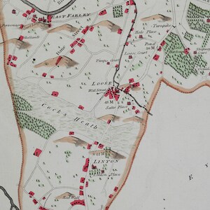 Antique Map MAIDSTONE HUNDRED KENT, Boxley, Detling, Linton, Loose ...