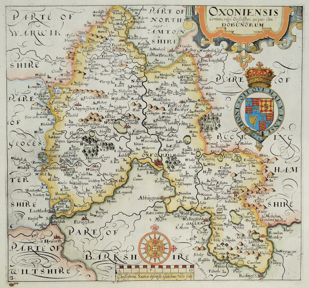 Antique Map OXFORDSHIRE, SAXTON & HOLE, Camden Original Hand Coloured ...