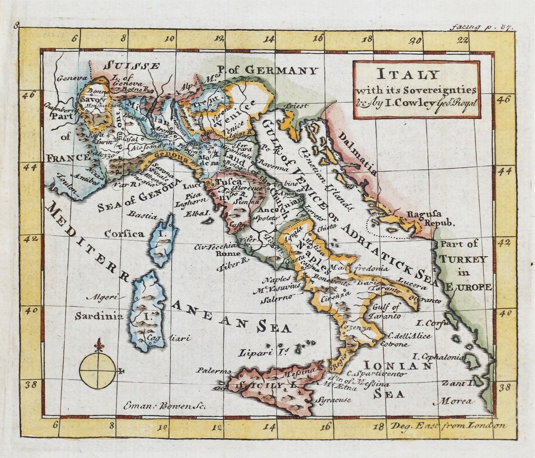 Antique Map ITALY With Its Sovereignties, John Cowley Scarce Original ...