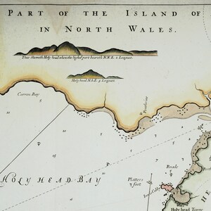 Antique Sea Chart HOLYHEAD, ANGLESEY, WALES Greenville Collins Original ...