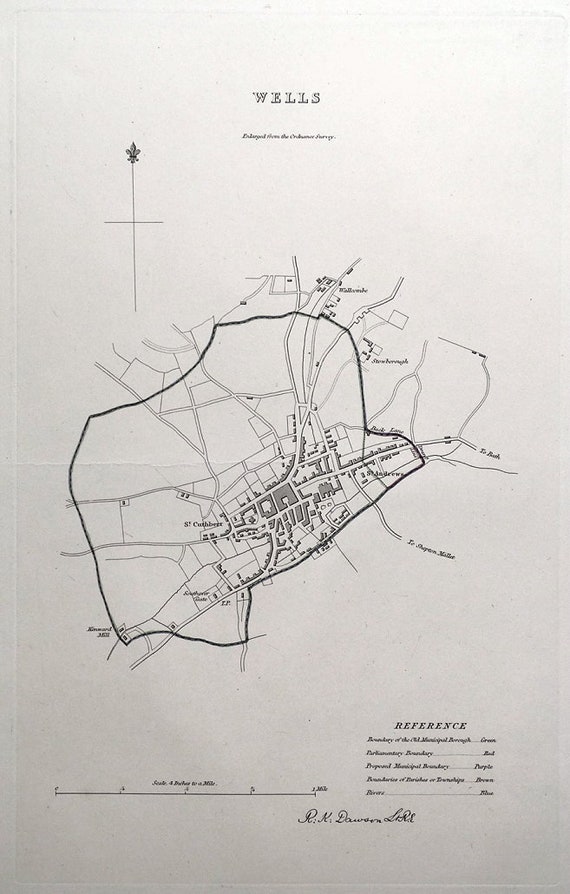 WELLS SOMERSET UK Dawson Street Plan Original Antique Map | Etsy