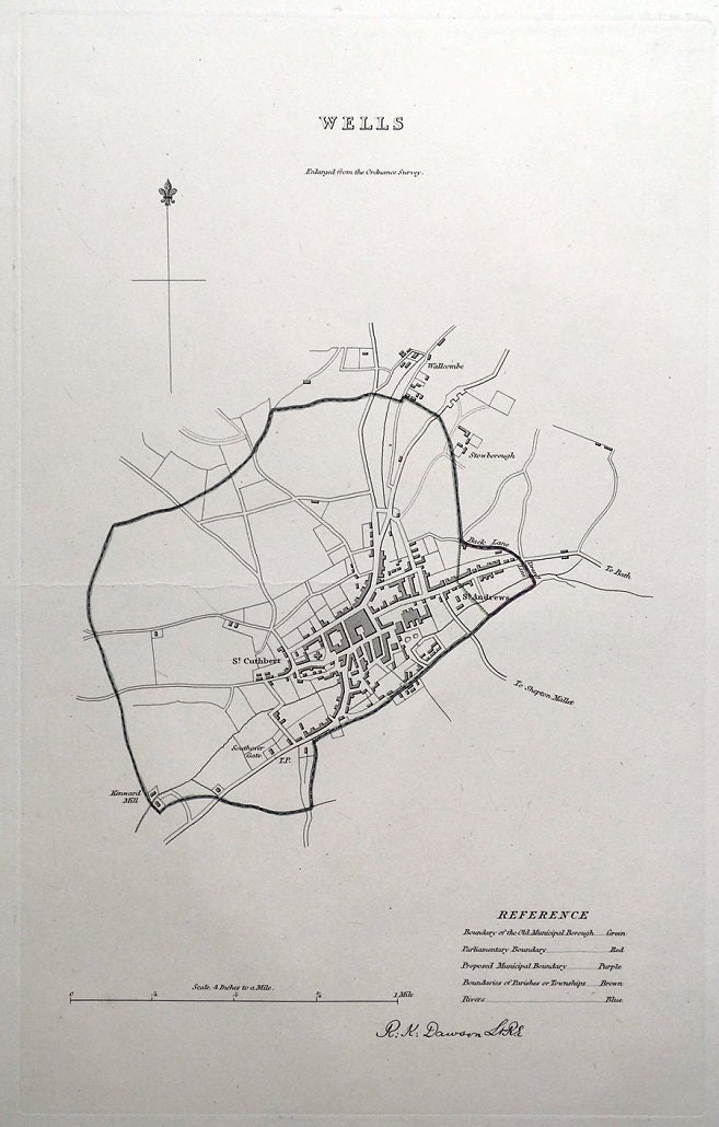 WELLS SOMERSET UK Dawson Street Plan Original Antique Map - Etsy
