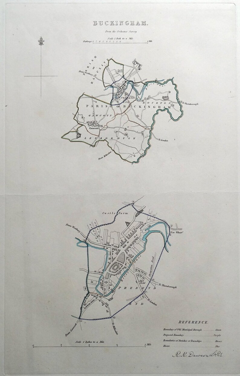 Antique Map BUCKINGHAM, ENGLAND, Street Plan, Dawson Original 1832 - Etsy